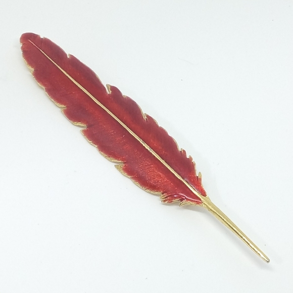 Tancer II | Jewelry | Vintage Tancer Ii Large Red Enamel Bird Feather ...